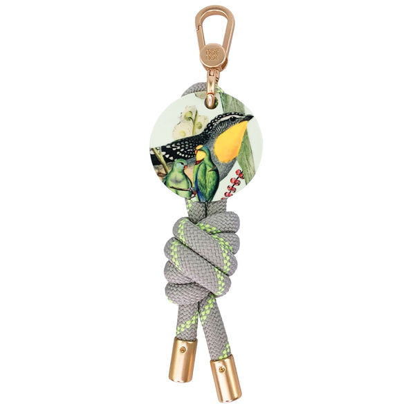 Keyring Native Birds Parrots Grey - Moe Moe Design