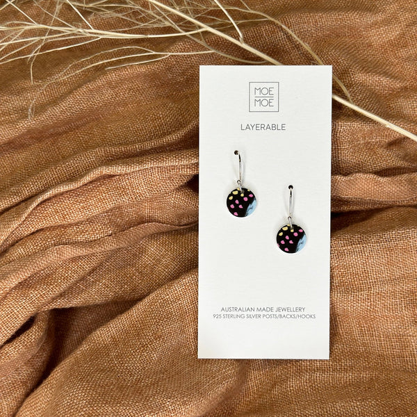 Black Party Dots Mini Circle Drop Earrings - Moe Moe Design