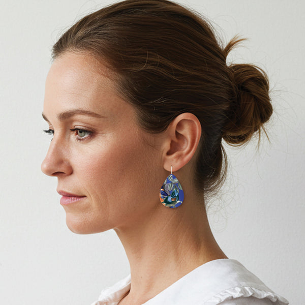 Native Birds Kingfisher Blue Iconic Tear Drop Earring - Moe Moe Design
